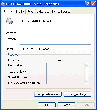 Instructions for Installing Printer Driver for Epson Receipt Printers